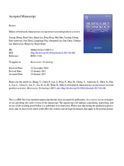 Pdf Effects Of Feedstock Characteristics On Microwave Assisted