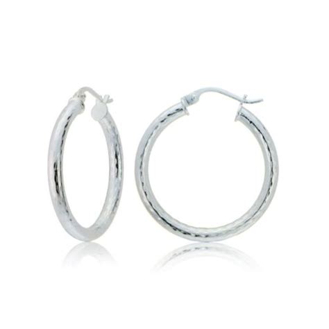 Sterling Silver 25mm Diamond Cut Polished Round Hoop Earrings 20mm