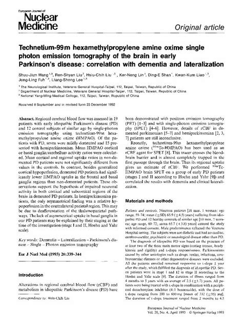 PDF Technetium 99m Hexamethylpropylene Amine Oxime Single Photon Emission Tomography Of The