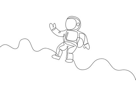 Premium Vector One Continuous Line Drawing Astronaut Scientist Exploring Outer Space In Retro