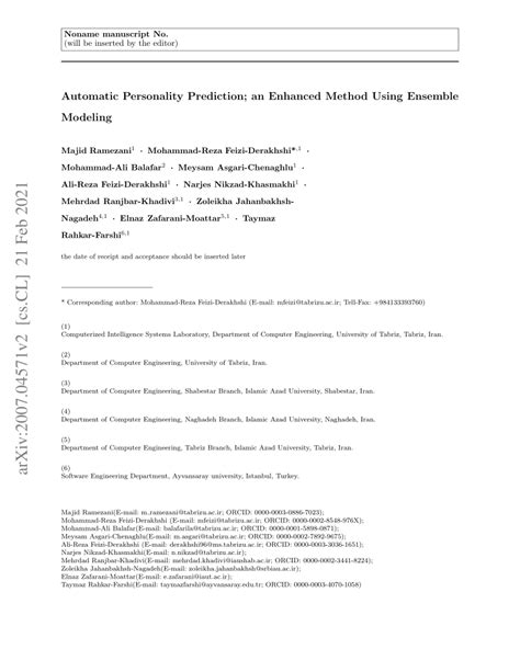 Pdf Automatic Personality Prediction An Enhanced Method Using Ensemble Modeling