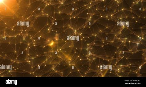 Abstract Yellow Glowing Energy Lines And Triangles Plexus Triangulation Scientific Futuristic
