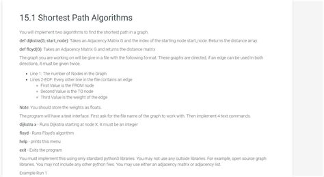 Solved 15 1 Shortest Path Algorithms You Will Implement Two Chegg Com