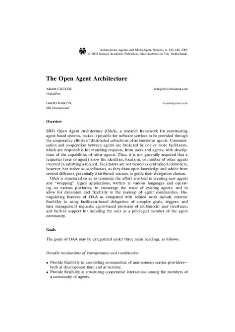 Pdf The Open Agent Architecture
