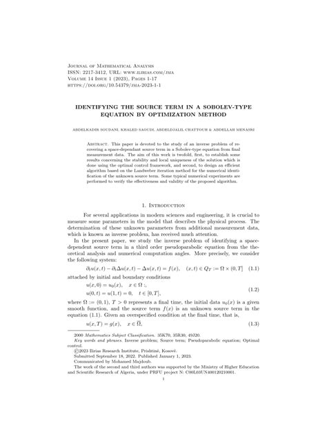 Pdf Identifying The Source Term In A Sobolev Type Equation By Optimization Method