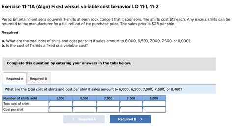 Solved Exercise A Algo Fixed Versus Variable Cost Chegg Com