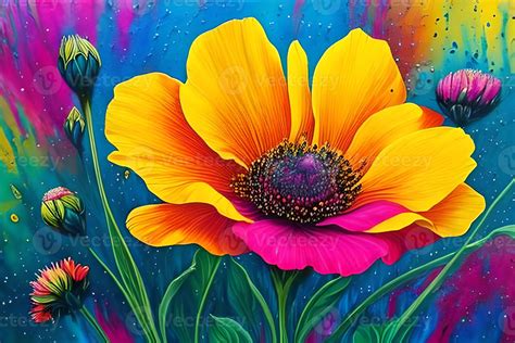 Water Color Or Oil Painting Fine Art Illustration Of Abstract Close Up Colorful Nature And