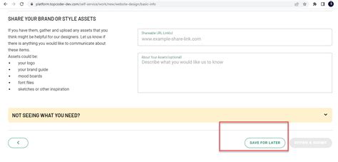 Save For Later Option Is Not Available In The Basic Info Page · Issue