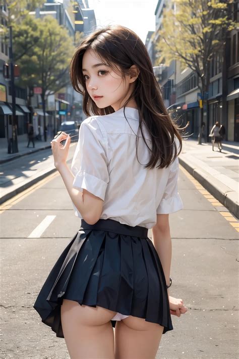 치마를 입은 여자가 길을 걷고 있다 Seaart Ai