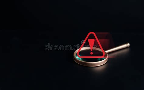 System Warning Caution Sign Inside Magnifier For Notification Error And Maintenance Cyber