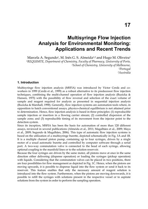 Pdf Multisyringe Flow Injection Analysis For Environmental Monitoring Applications And Recent