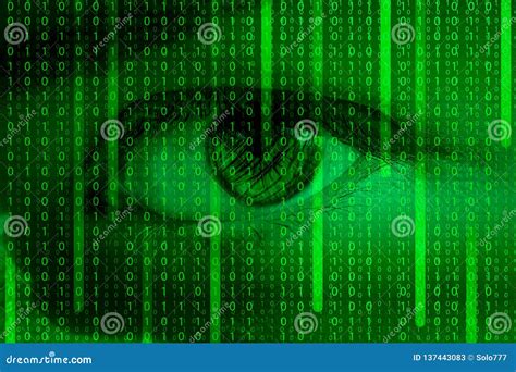 Human Eye And Matrix Background With Binary Code Futuristic
