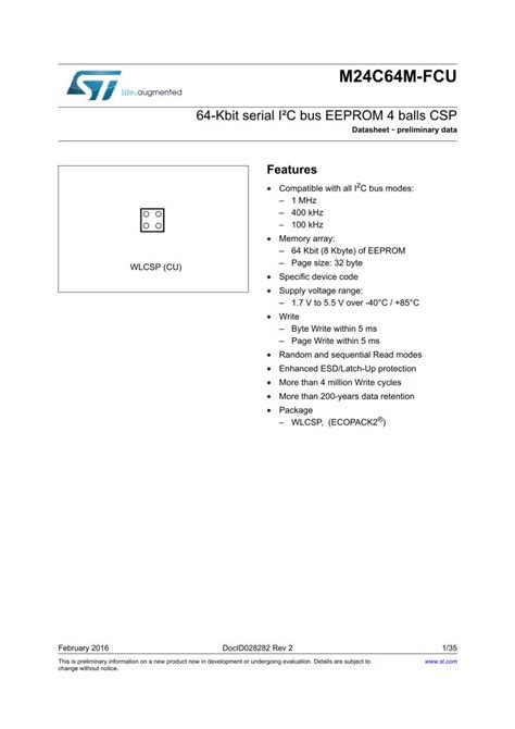 pdf 64 kbit serial i²c bus eeprom 4 balls csp · description m24c64m