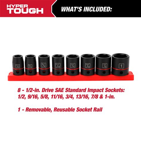 Hyper Tough Impact Socket Set 9 Piece 1 2 Inch Sae Standard Drive Chrome Vanadium