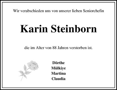 Traueranzeigen Von Karin Steinborn Trauer And Gedenken