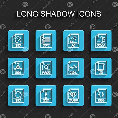 Set Line  File Document Zip Ruby Css Raw Js And Xsl Icon Vector Stock Illustration