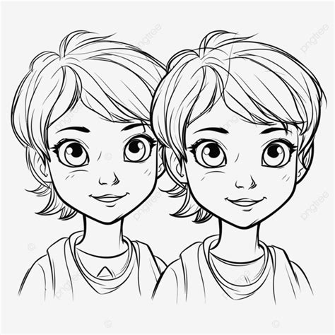 얼굴 윤곽선 스케치 드로잉에 미소를 짓고 있는 아이들의 낙서 두 개 벡터 사실적인 초상화 그리기 사실적인 초상화 개요 현실적인 초상화 스케치 Png 일러스트 및 벡터