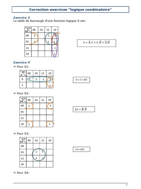 Correction Exercices Logique Combinatoire Rappels Pdf