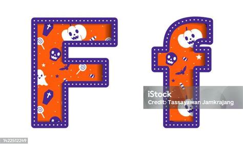 귀여운 해피 할로윈 F 알파벳 캐피탈 작은 편지 파티 글꼴 타이포그래피 캐릭터 만화 무시 무시한 공포 다채로운 종이 컷 아웃 유형 디자인 축하 벡터 일러스트 레이 션 해골