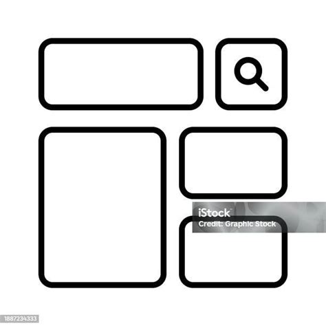 이 아름답게 디자인 된 웹 사이트 와이어 프레임 와이어 프레임 레이아웃 템플릿 아이콘을 살펴보십시오 0명에 대한 스톡 벡터 아트