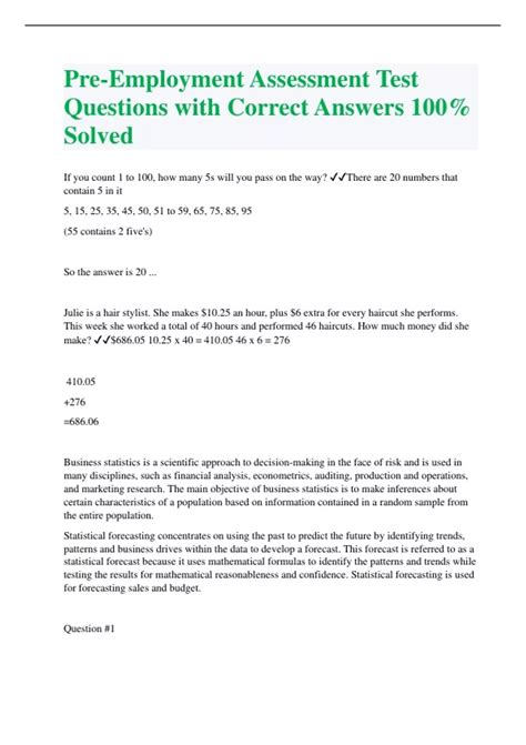 Pre Employment Assessment Test Questions With Correct Answers 100 Solved Pre Employment