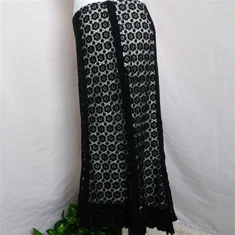 Polli Says Skirts Polli Says Midi Lace Black Nude Skirt 4 Ruffle