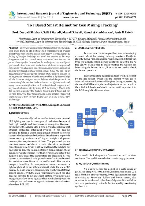 Pdf Irjet Iot Based Smart Helmet For Coal Mining Tracking
