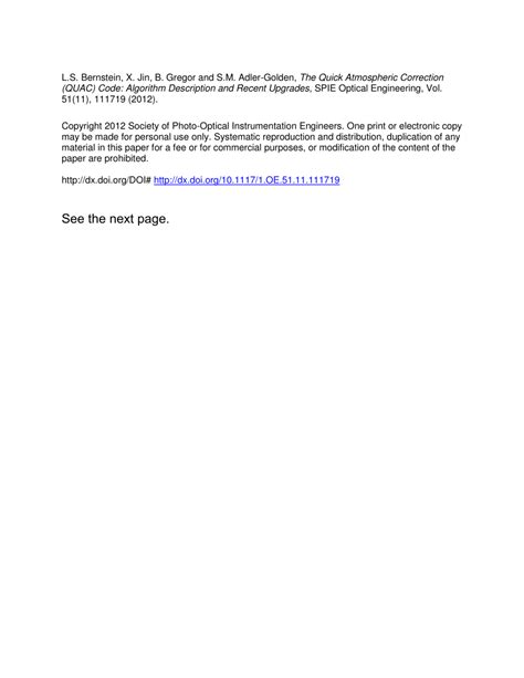 PDF Quick Atmospheric Correction Code Algorithm Description And Recent Upgrades