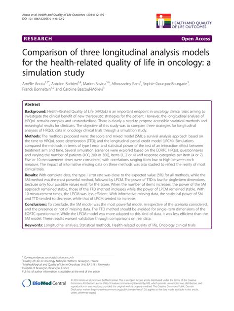 Pdf Comparison Of Three Longitudinal Analysis Models For The Health Related Quality Of Life In