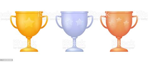 컵 트로피 상금 벡터 컬렉션 그림 방문 페이지 웹 모바일 앱 포스터 배너 전단지에 대한 3d 아이콘 세트 1위에 대한 스톡 벡터