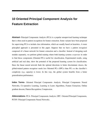 10 Oriented Principal Component Analysis For Feature Extraction