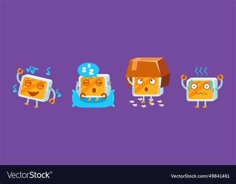 Funny Robot Character Engaged In Different Vector Image