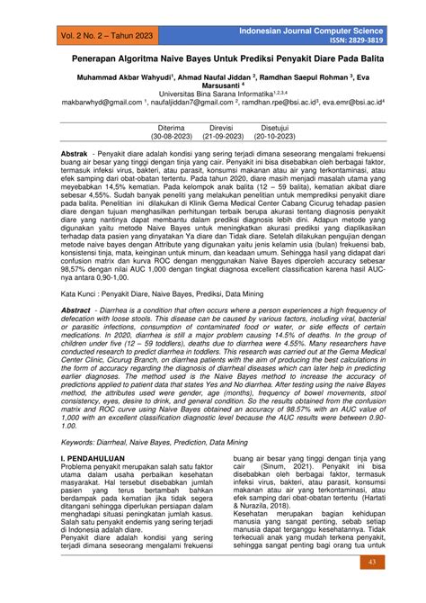 Pdf Penerapan Algoritma Naive Bayes Untuk Prediksi Penyakit Diare