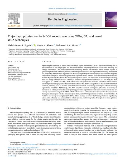 Pdf Trajectory Optimization For 6 Dof Robotic Arm Using Woa Ga And