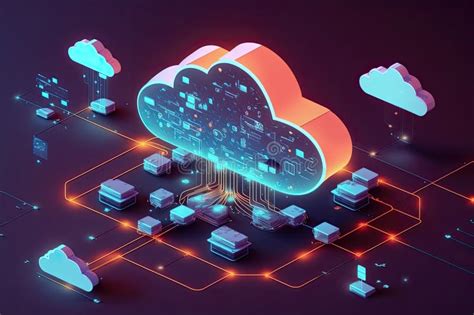 A Cloud With Computers Connected To Data Hologramm Representing