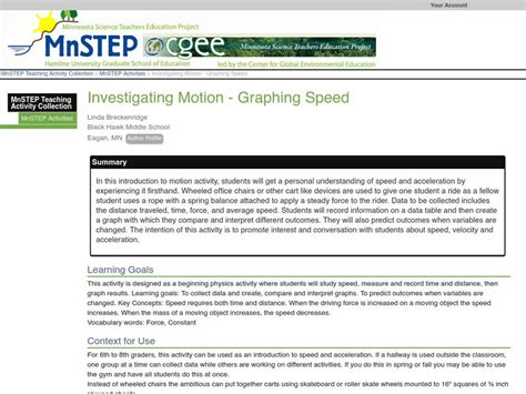 Serc Investigating Motion Graphing Speed Lesson Plan For 6th 8th Serc Investigating Motion Graphing Speed Lesson Plan For 6th 8th