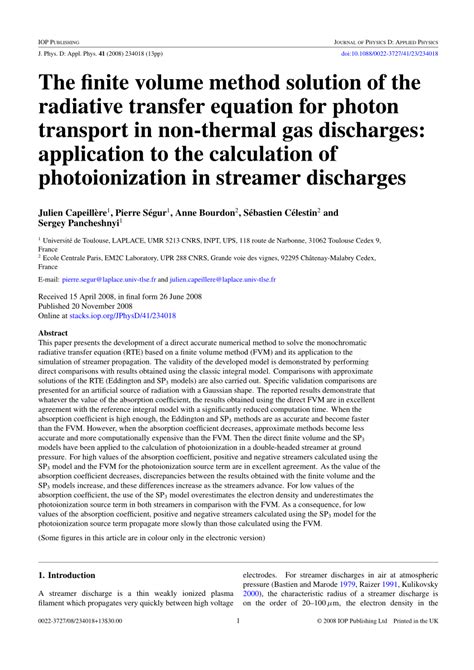 Pdf The Finite Volume Method Solution Of The Radiative Transfer Equation For Photon Transport