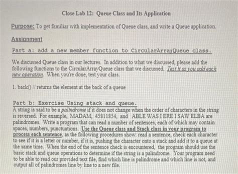 Solved Close Lab 12 Queue Class And Its Application
