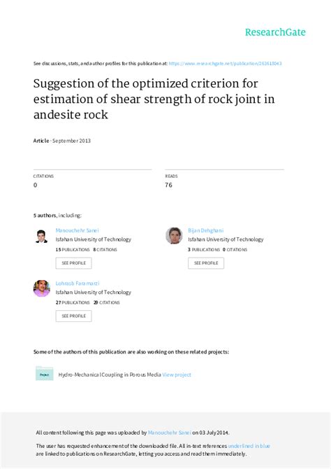 Pdf Suggestion Of The Optimized Criterion For Estimation Of Shear Strength Of Rock Joint In