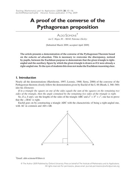 Pdf A Proof Of The Converse Of The Pythagorean Proposition
