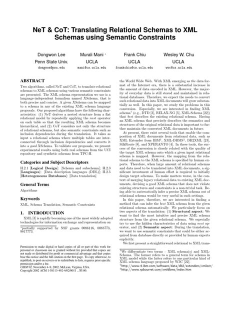 Pdf Tranlating Relational Schema Into Xml Dokumentips