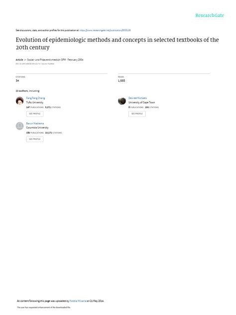 Evolution Of Epidemiologic Methods And Concepts In Selected Textbooks Of The 20th Century Pdf