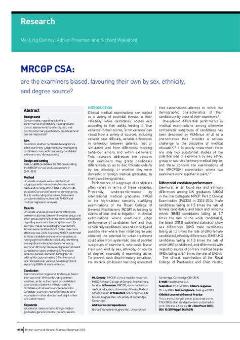 Pdf Mrcgp Csa Are The Examiners Biased Favouring Their Own By Sex Ethnicity And Degree Source