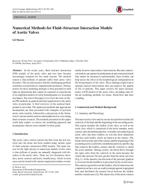 Pdf Numerical Methods For Fluidstructure Interaction Models Of Aortic Valves