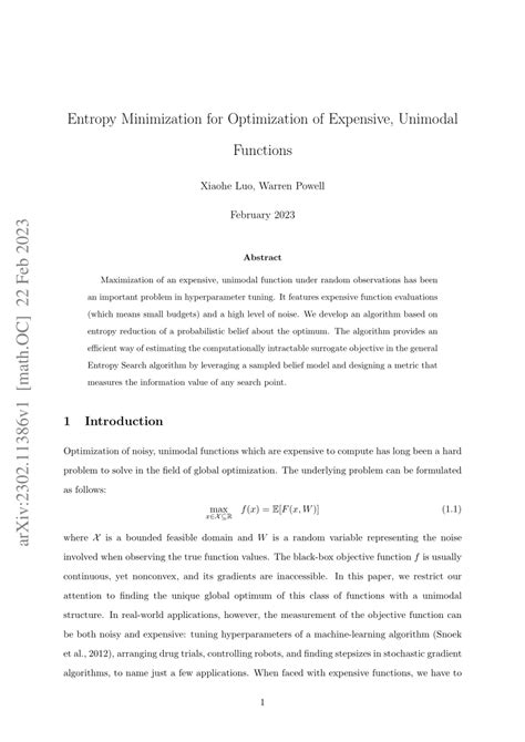 Pdf Entropy Minimization For Optimization Of Expensive Unimodal