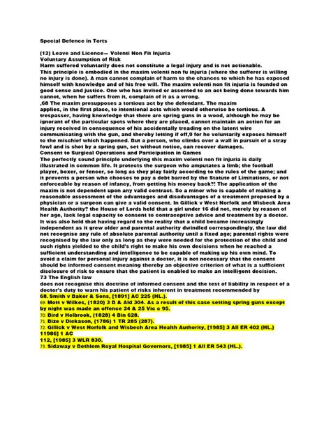 Volenti Non Fit Injuria 2 Pdf Negligence Tort