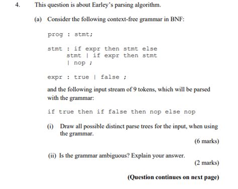 Solved 4 This Question Is About Earleys Parsing Algorithm