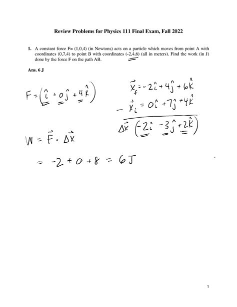 Review Problems Physics 111 Final Exam Fall 2022 Solutions Review Problems For Physics 111
