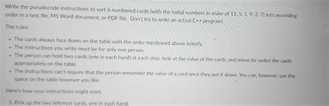 Solved Write The Pseudocode Instructions To Sort 6 Numbered