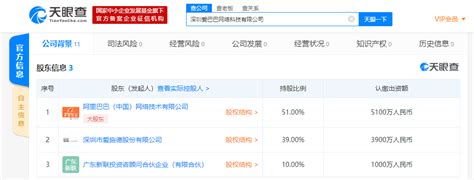 阿里巴巴与爱施德股份等合资成立新公司，注册资本1亿人民币股东